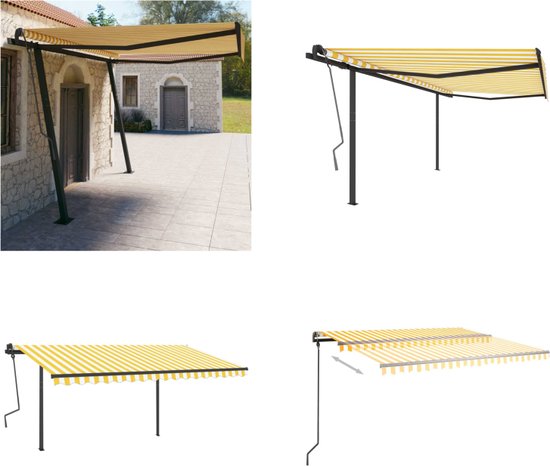 vidaXL Luifel automatisch uittrekbaar met palen 4x3 m geel en wit ...
