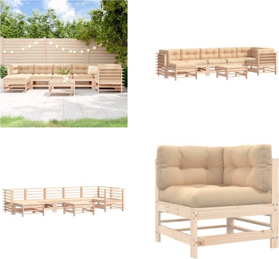 vidaXL 8-delige Loungeset met kussens massief hout - Loungeset ...