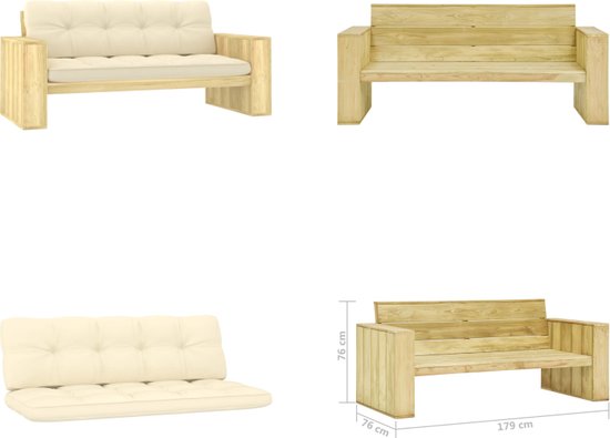 vidaXL Tuinbank met crèmekleurige kussens 179 cm geïmpregneerd hout ...