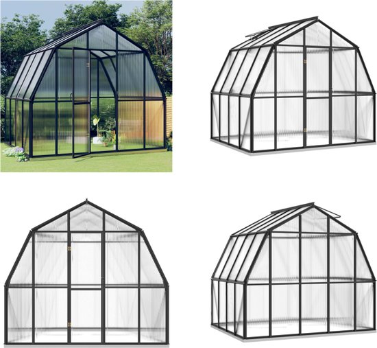 vidaXL Broeikas met basisframe 6,43 m² aluminium antracietkleurig ...
