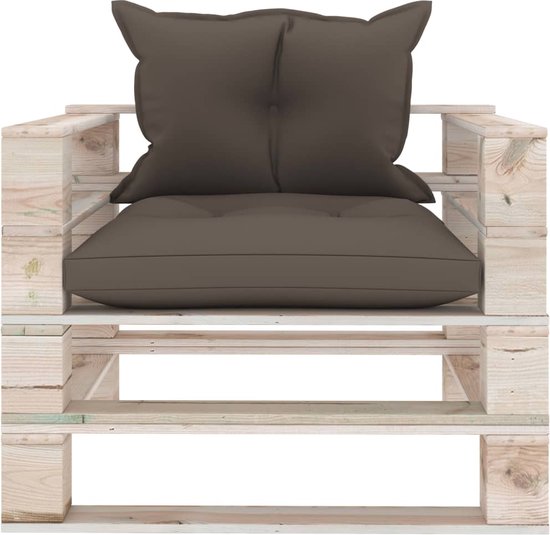 vidaXL Tuinbank met taupe kussens pallet grenenhout - Pallet Bank ...