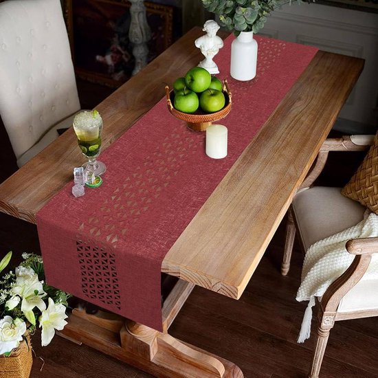 Linnen stoffen tafelloper rood moderne prachtige tafelloper linnenlook 183 x 35 cm... | bol