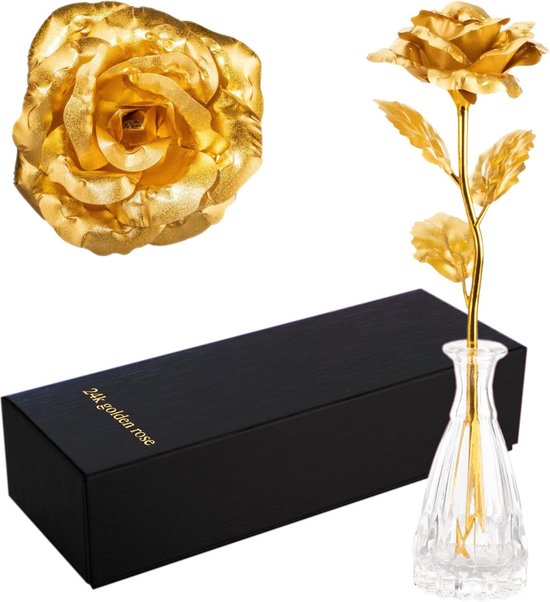24k gouden roos - Zwarte Luxe Doos - Met GRATIS Vaas - Eeuwige Roos ...