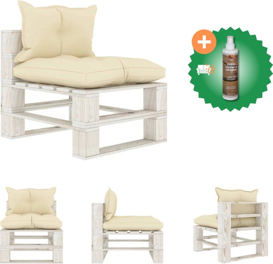vidaXL Tuinmiddenbank met crèmekleurige kussens pallet hout Loungebank ...