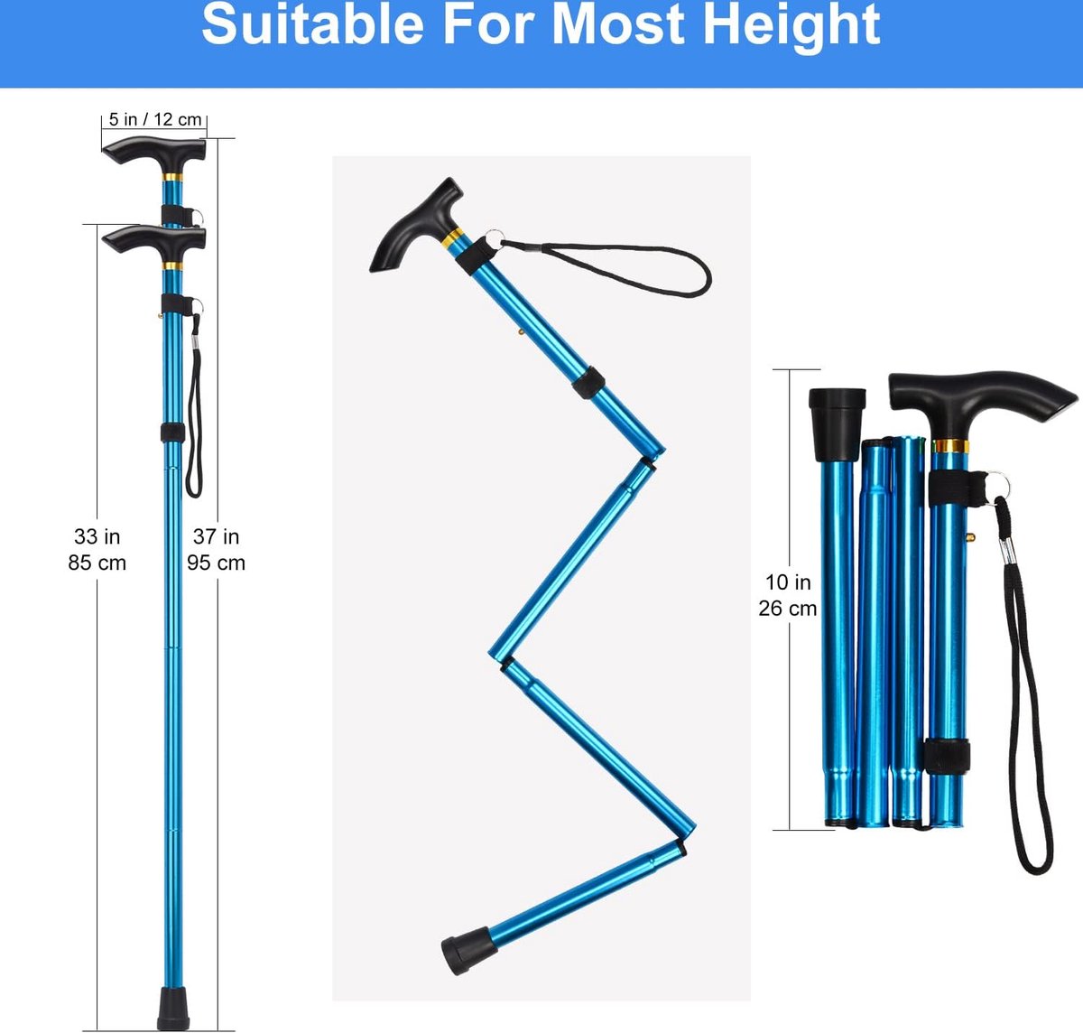Canne de marche pliante, canne de marche avec 5 niveaux réglables en ...