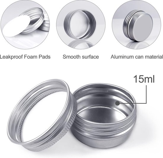 Lot de 10 pots en aluminium vides en aluminium de 15 ml avec couvercles ...