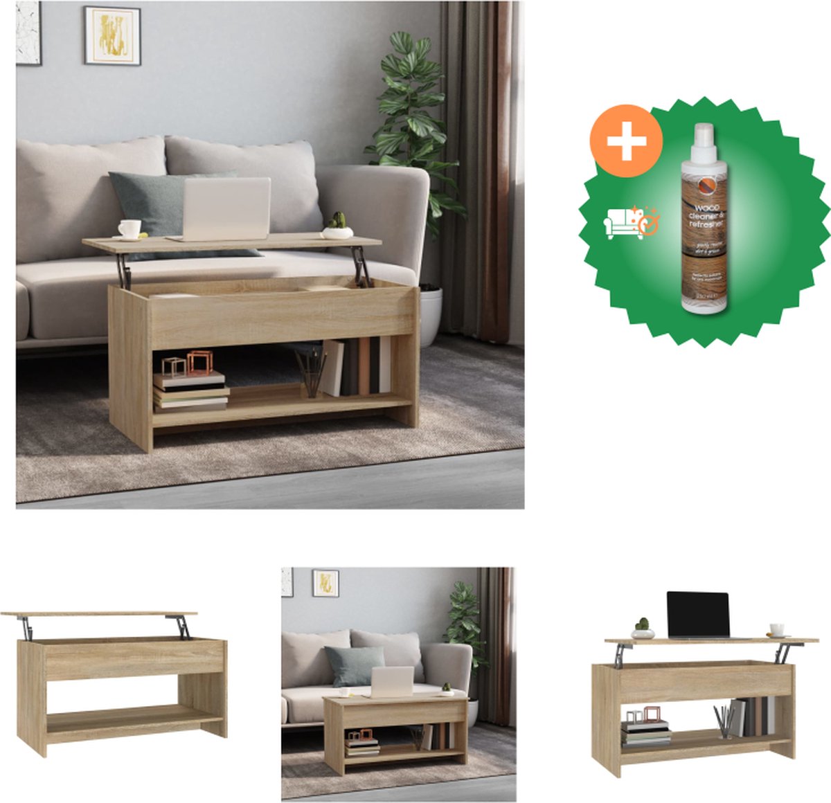 vidaXL Salontafel 102x50x52-5 cm bewerkt hout sonoma eikenkleurig ...