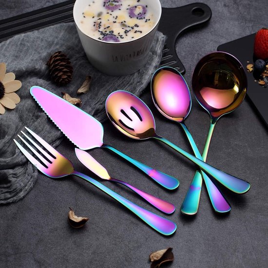 Set van 6 regenboog opscheplepels, set met serveergerei, inclusief ...