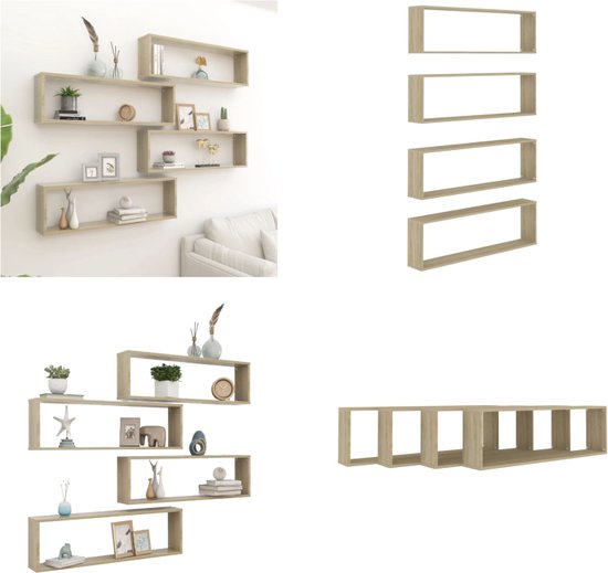 vidaXL Wandschappen kubus 4 st 100x15x30 cm spaanplaat sonoma eiken - Kubusschap -... | bol