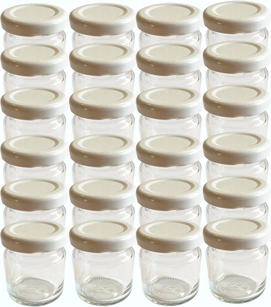 Set van 28 lege ronde mini-potjes, 53 ml, dekselkleur wit, tot 43 ...