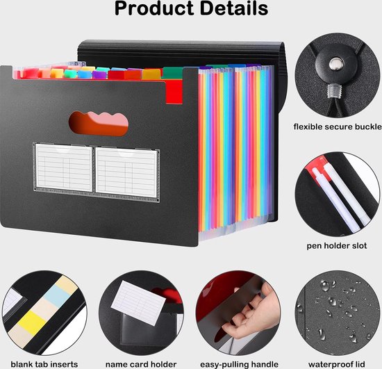 Documentenmap A4, vakmap, map, 24 vakken met deksel, opbergpapier ...