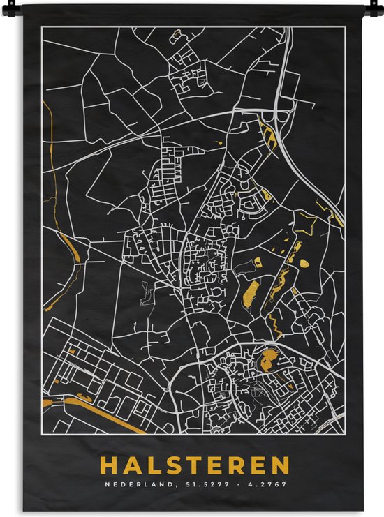 Wandkleed - Wanddoek - Halsteren - Goud - Kaart - Plattegrond ...