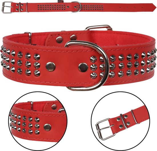 Rode, Leren Halsband met Studs, Hondenhalsband 40mm/57cm | bol