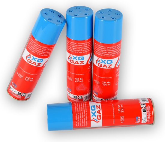 Set van 4 Navulbare Butaangas - 250 ml Gas per Stuk - 5 Adapters - 5cm ...