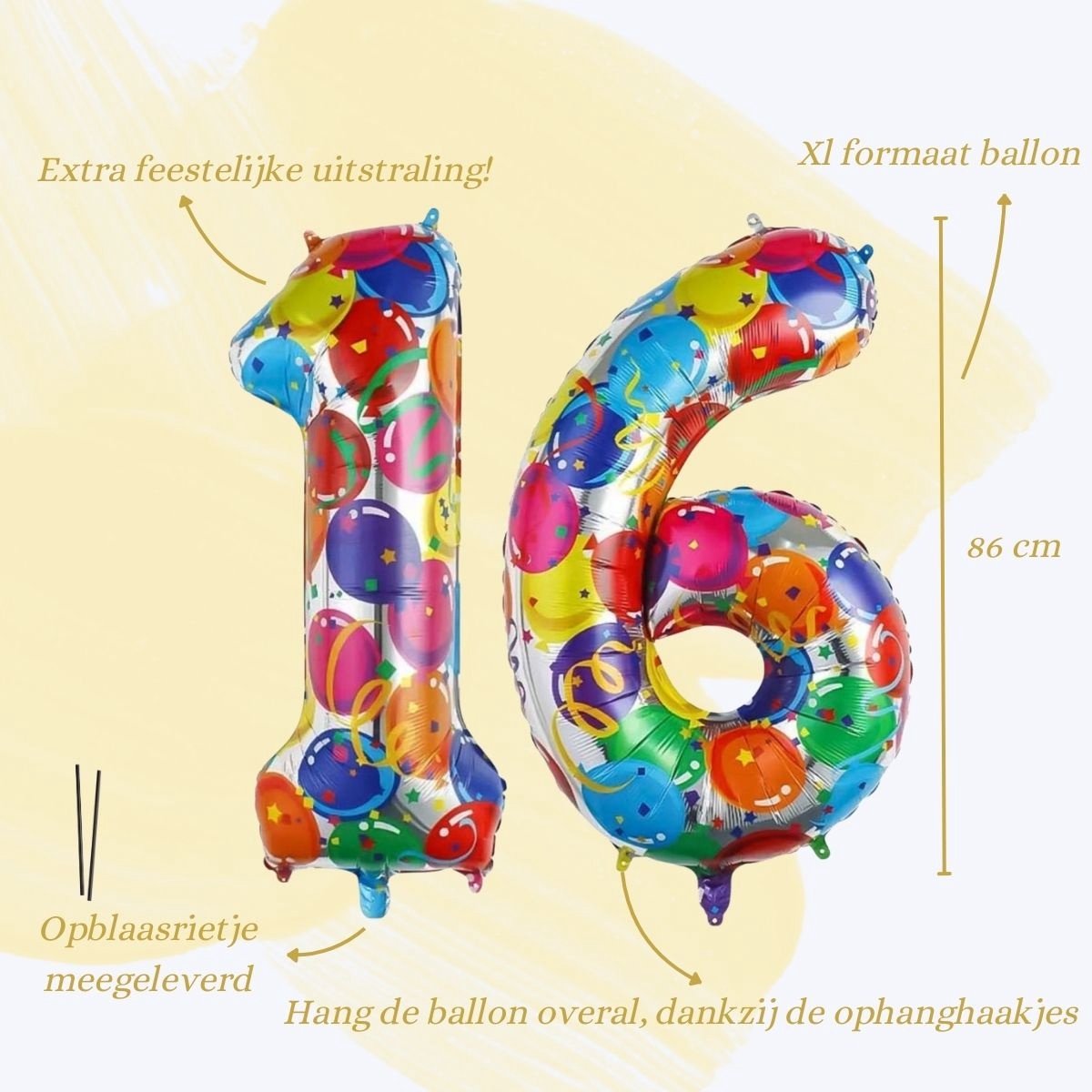 Cijfer Ballonnen Ballon Cijfer 16 Verjaardag Versiering Feest Helium ...