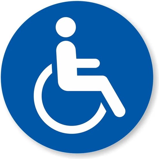 Gehandicapten sticker met rolstoel - blauw - Autosticker 12 CM - Ronde ...