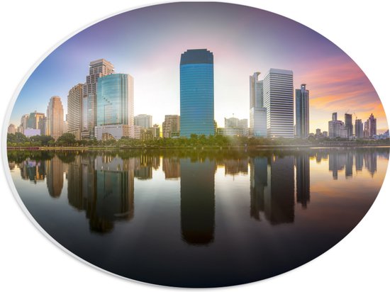 PVC Schuimplaat Ovaal - Water - Gebouwen - Stad - Bomen - 28x21 cm Foto ...