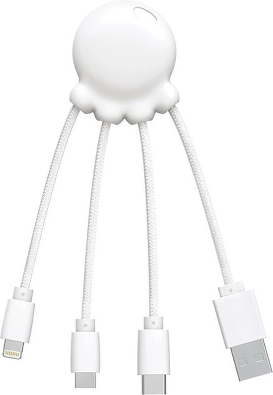 Xoopar - OCTOPUS Recycled - Multi kabel Wit- USB - USB-C - micro-USB ...