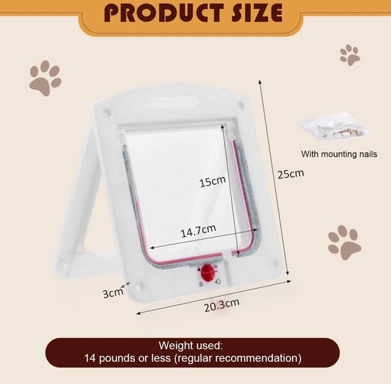 Kattenluik binnendeur 24 x 20 x 3 cm kattenluiken voor binnendeuren Dog ...