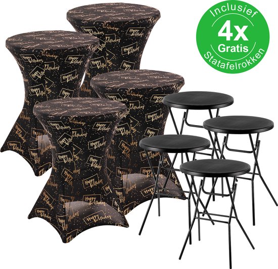 Bardi 4 x Statafel Inklapbaar 80 x 110 cm. Zwart inclusief Happy Birthday Rokken | bol