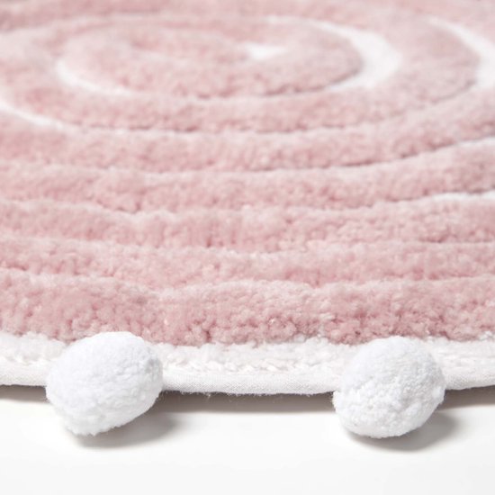 Homescapes Ronde Badmat Spiraal, 60 cm - Badmat Roze met Pompons ...