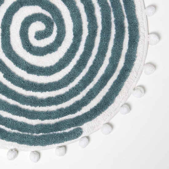 Homescapes ronde badmat spiraal, 60 cm - badmat petrol met pompons ...