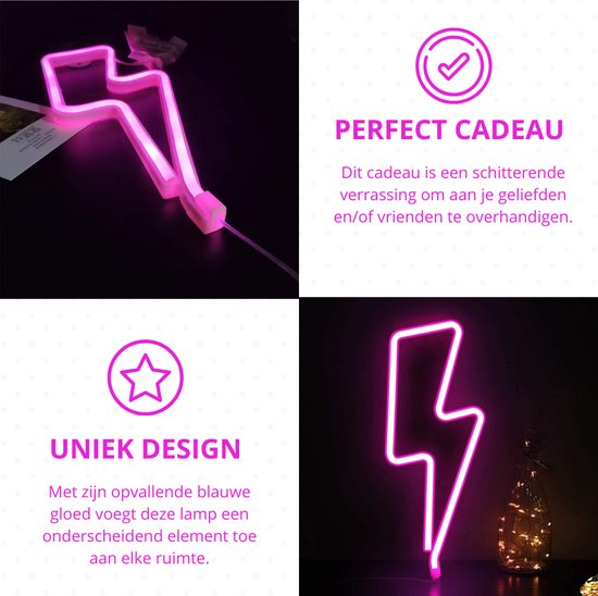 ZoeZo - Neon Wandlamp Bliksem - Roze - LED - Neon Verlichting ...