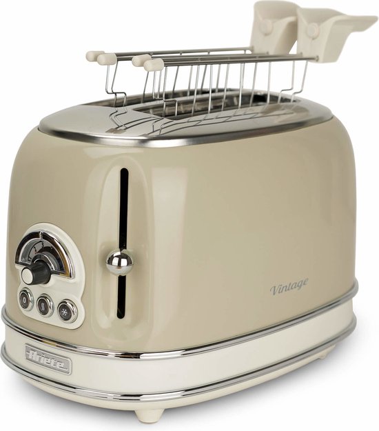 Ariete 0155/03 | Vintage broodrooster | 2 sneden | met tosti-klemmen | 810 Watt | beige | bol