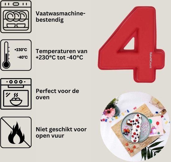 BakeNCount Nummers Bakvorm Nummer 4 - Cakevorm Cijfers om te bakken ...