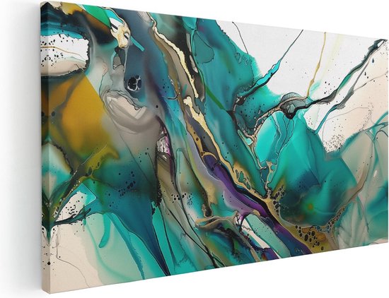 Artaza Canvas Schilderij Abstract Kunstwerk met Blauwe, Groene en Gele Kleuren - 80x40... | bol