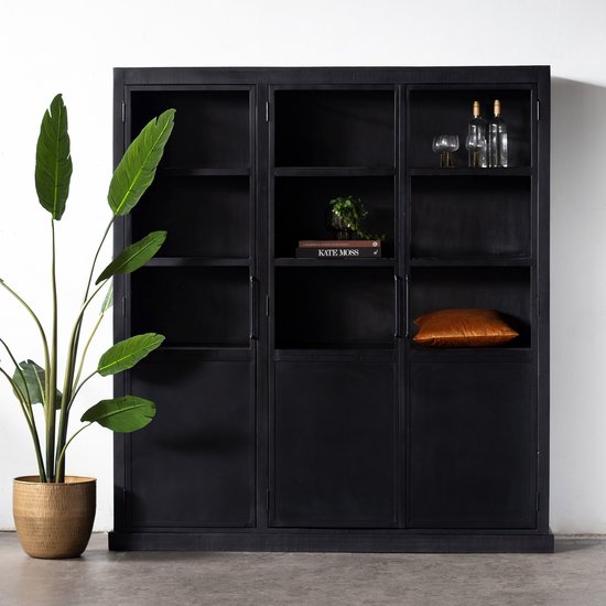 Vitrinekast Zwart Mangohout/IJzer - 3-Deurs - Kast James - Giga Meubel ...