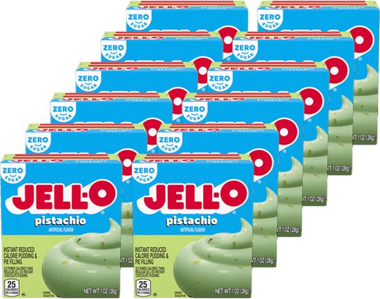 Jello | Pistache Pudding | Suikervrij | 12 Stuks | 12 x 28 gram | bol