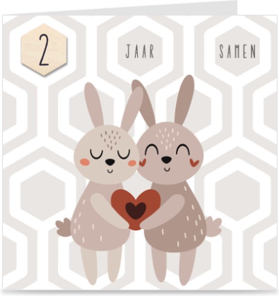 2 JAAR SAMEN | kaart / wenskaart met envelop | KONIJNTJES | voor ...