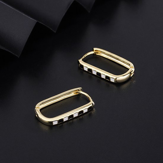 Paragon Cat.925 Silver Chessboard Pattern U-shaped Earrings | bol