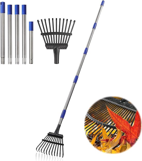 Tuinhark, hark voor bladeren met lange steel, 183 cm en 11 metalen ...