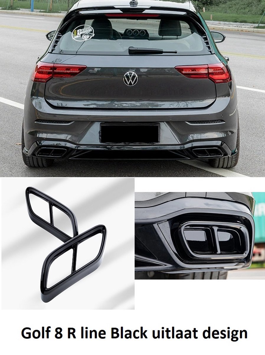VW Golf 8 R Line Zwart Black Dubbele uitlaat trim tip decoratie lijsten ...
