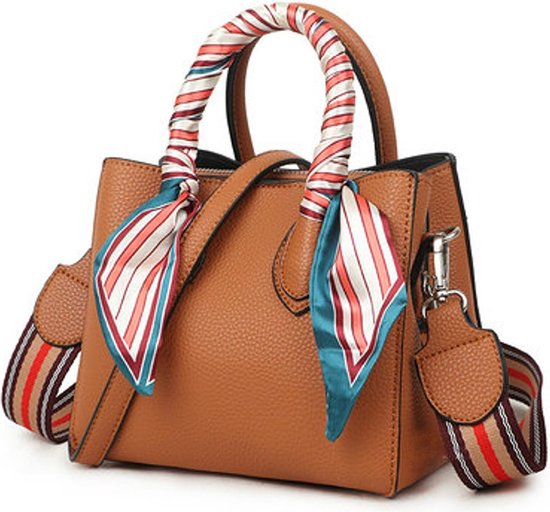 Bruine Handtas Sjaaltje - Schoudertas - Crossbody Tas - 2 Hengsels ...