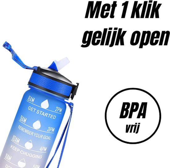 Motivatie waterfles - 1 liter fles - waterfles met tijdmarkeringen ...
