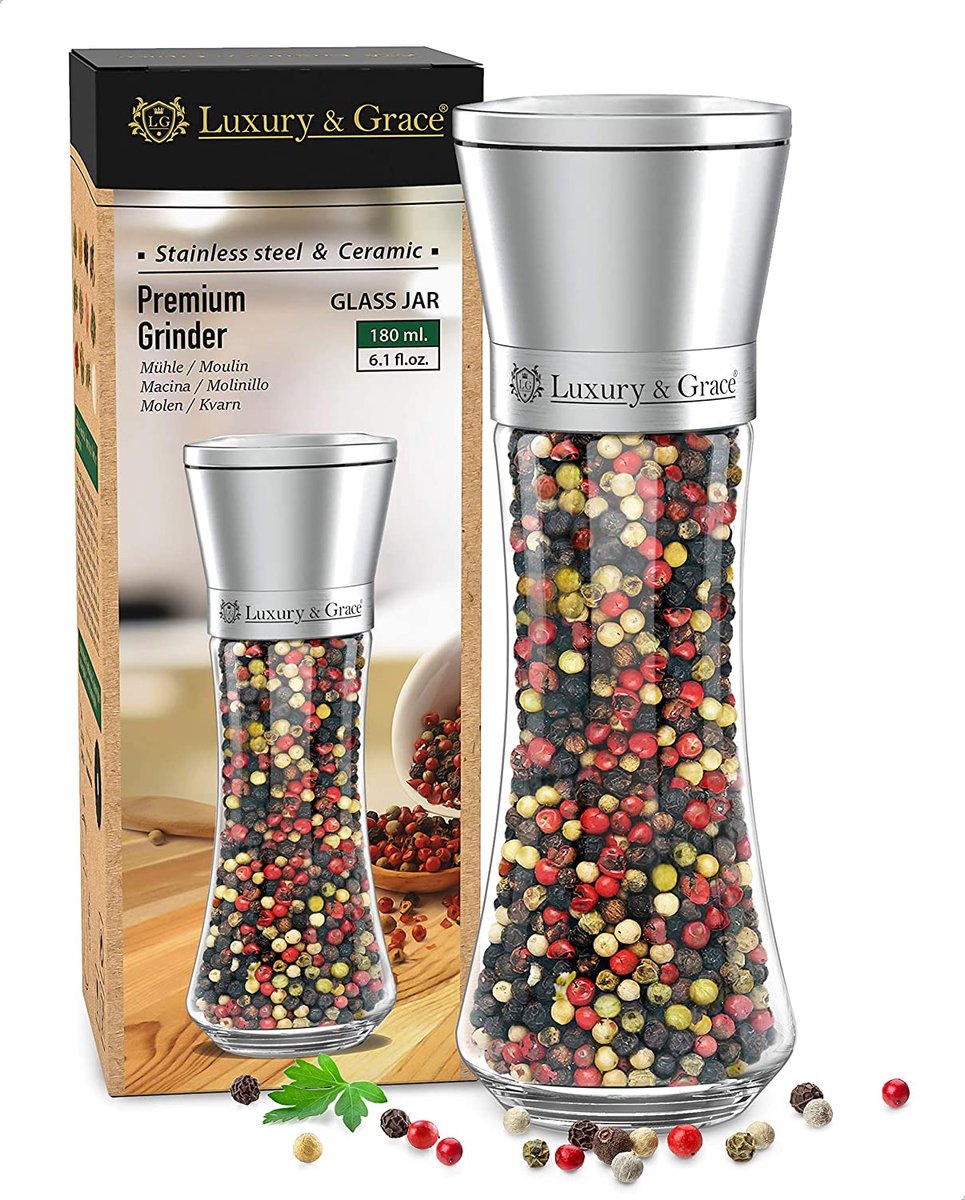 LG Luxury & Grace Peper-, Zout- en Kruidenmolen, 180 ml (19x6,5 cm ...