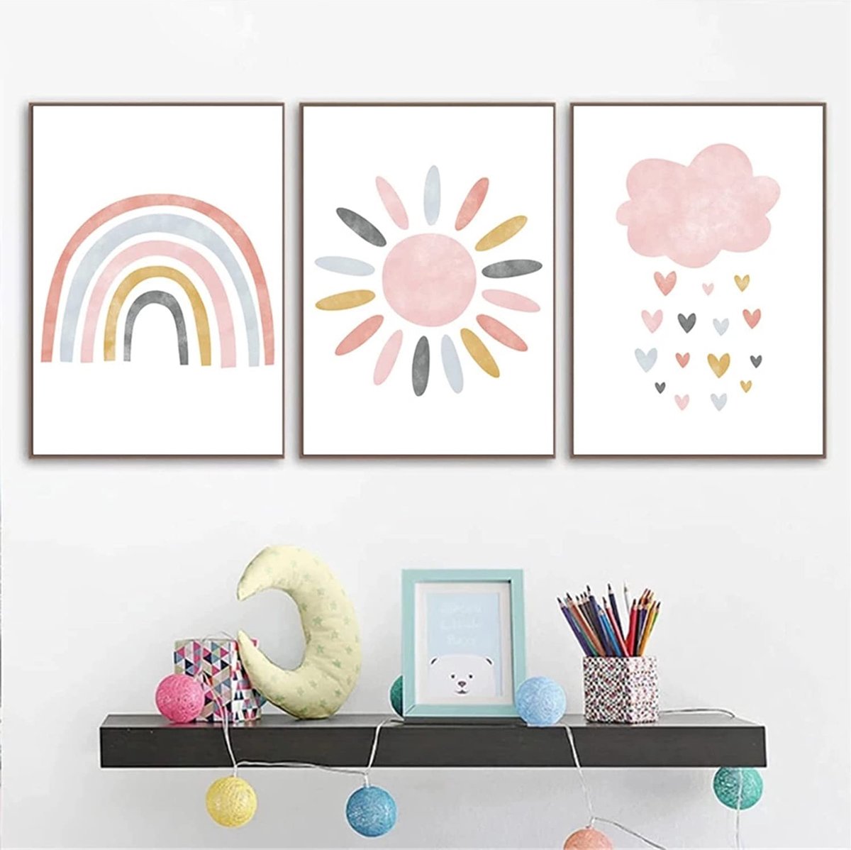 EXQULEG Set van 3 posters regenboog wolken olifant kinderkamer ...