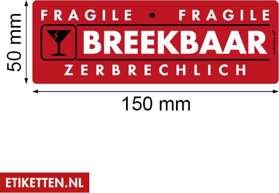 Breekbaar sticker op rol - Waarschuwingsetiket - BREEKBAAR - 50 x 150 ...