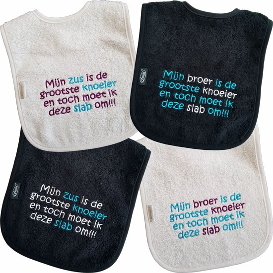 Zwarte slab met "Mijn broer is de grootste knoeier en toch moet ik deze ...