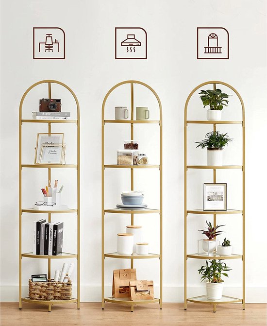 Hoekplank - Hoekboekenkast - Staand rek - Metalen frame - Met 5 niveaus ...