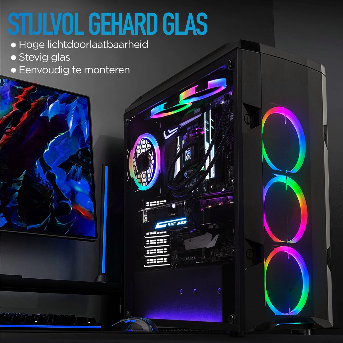 GAME HERO® Geance Gaming PC Computer Behuizing Zijpaneel Van Gehard ...