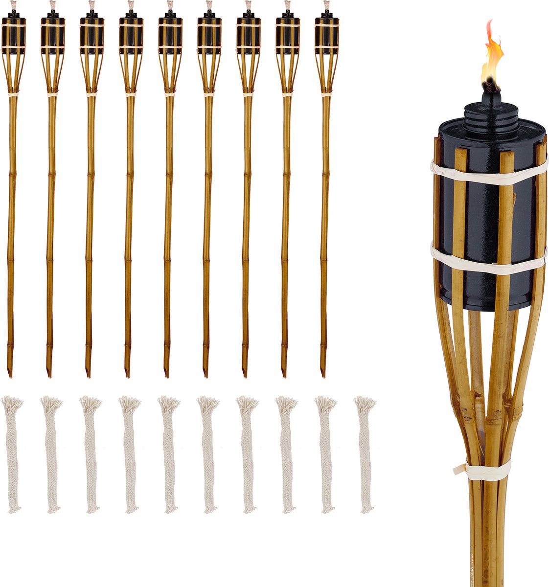 Torches de jardin en bambou Relaxdays - lot de 10 - jardin - torches d ...