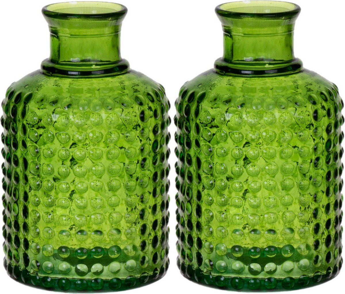 Bellatio Design Flower vase - 2x - verre vert transparent - D12 x H20 ...