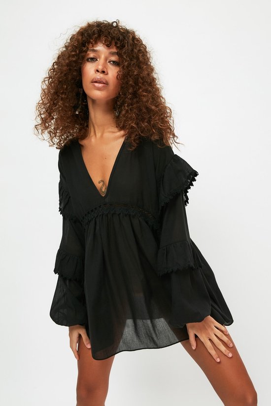 Trendyol Vrouwen Ballon mouw Ronde hals Aangerimpelde jurk Jurk | bol.com