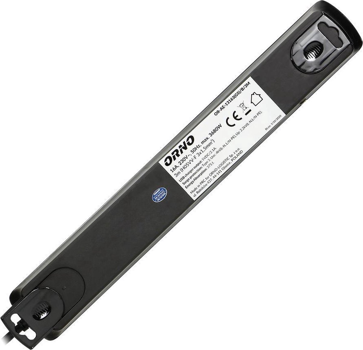 Design stekkerdoos in het zwart - 3 meter kabel - 8 schuko uitgangen en ...