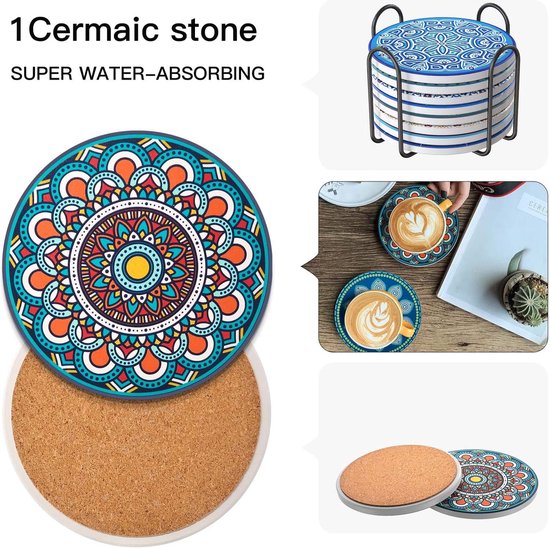 Onderzetters dranken-set van 8 absorberende curken keramische glazen ...