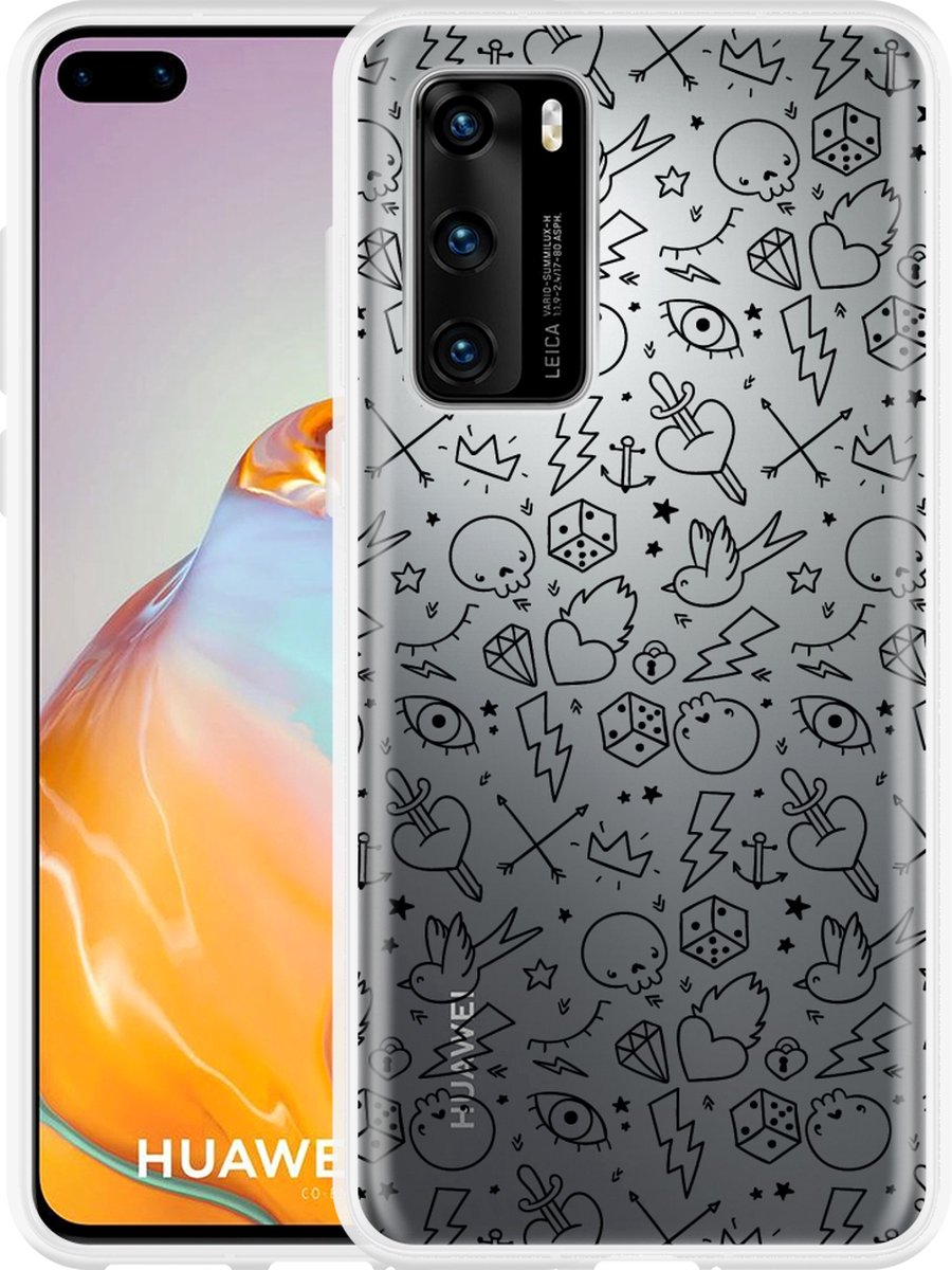 Huawei P40 Hoesje Tattoo zwart Designed by Cazy | bol.com